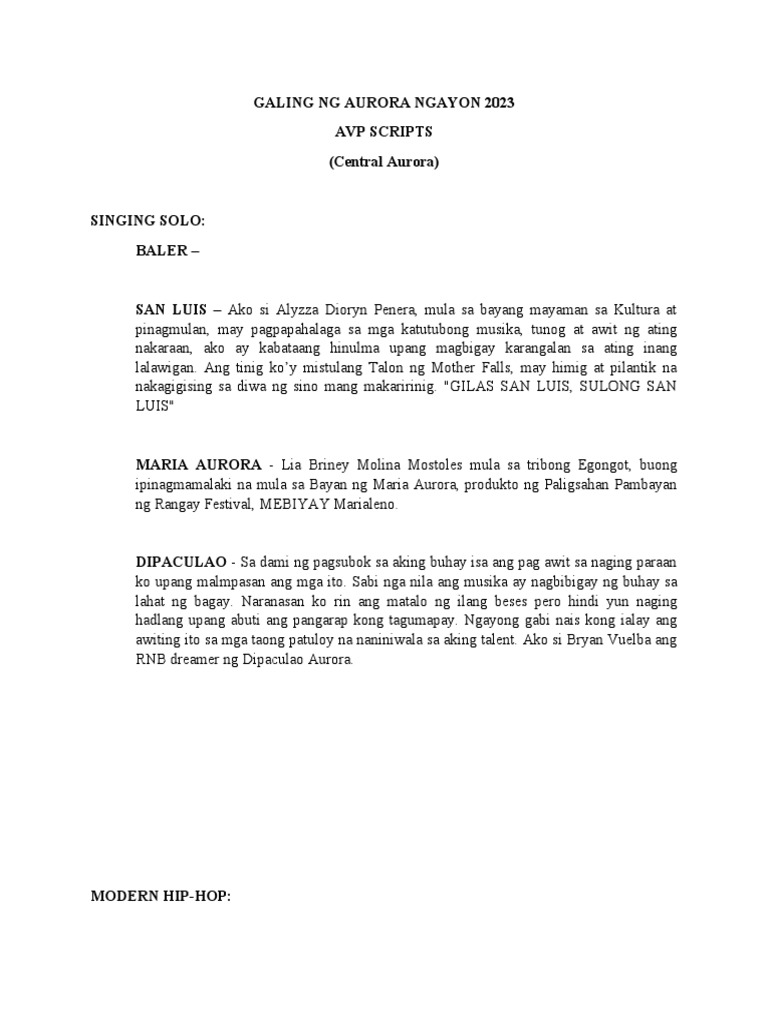 AVP Script (Central Aurora) | PDF