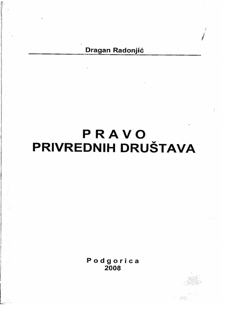Pravo Privrednih Drustava Dragan Radonjic | PDF