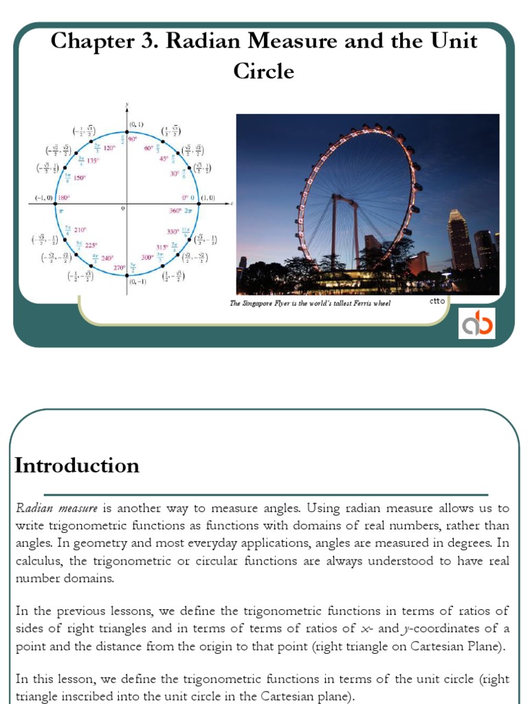 Chapter 3 Radian Measure The Unit Circle | PDF | Teaching Methods ...