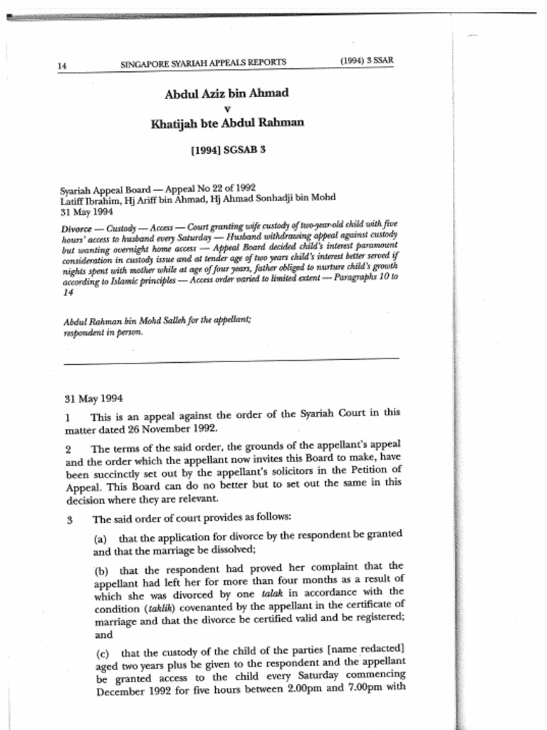 Abdul Aziz Bin Ahmad V Khatijah Bte Abdul Rahman | PDF