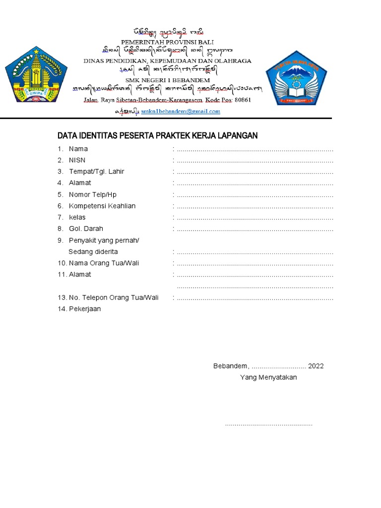Data Identitas Peserta PKL 2022 | PDF