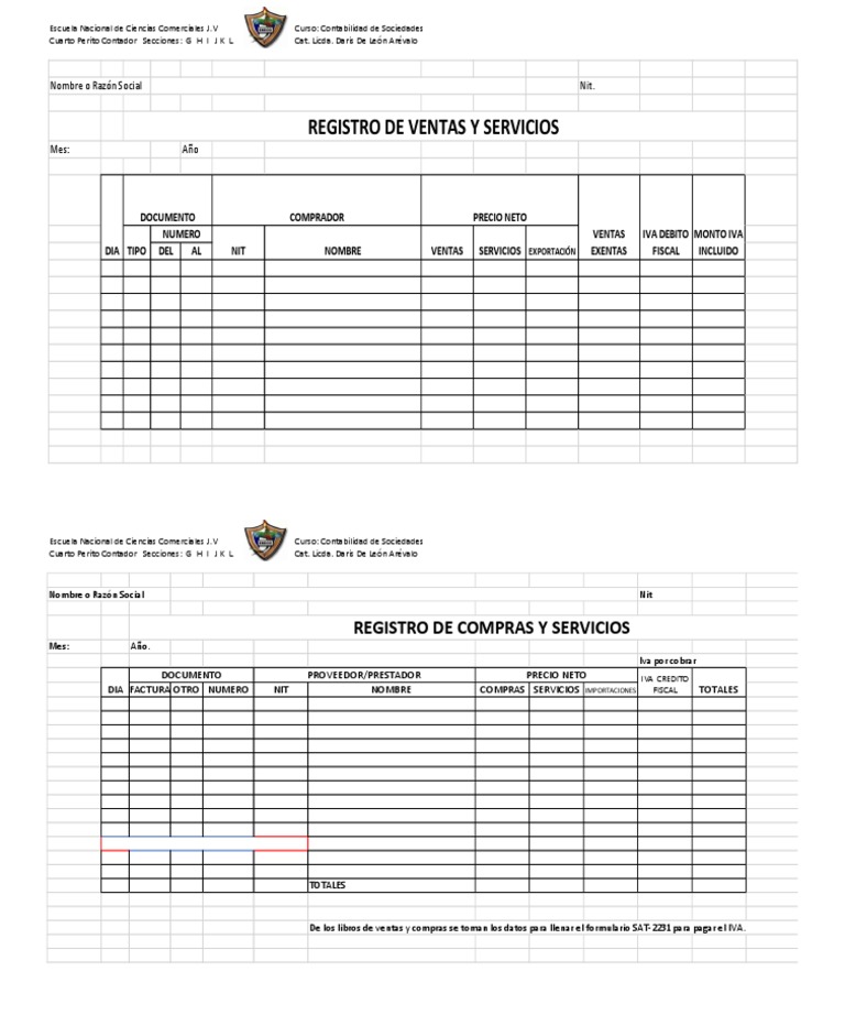 Formato de Libro Compras, Ventas y Servicio | PDF