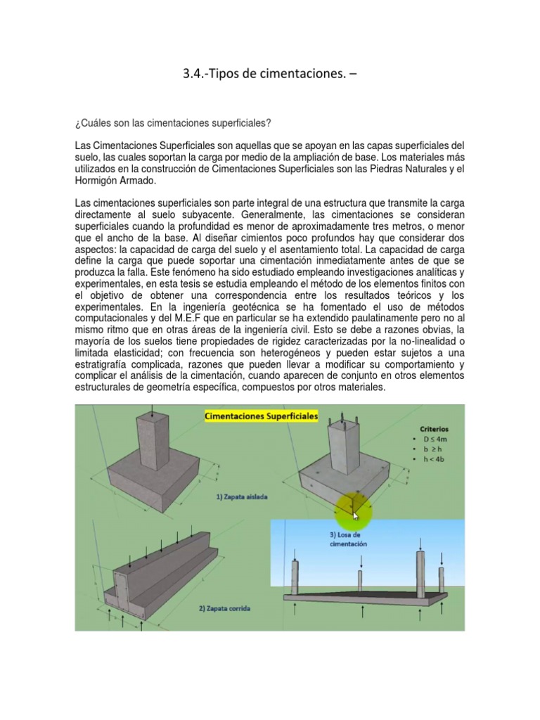 3.4.-Tipos de Cimentaciones | PDF | Fundación (Ingeniería) | Ingeniería de Edificación