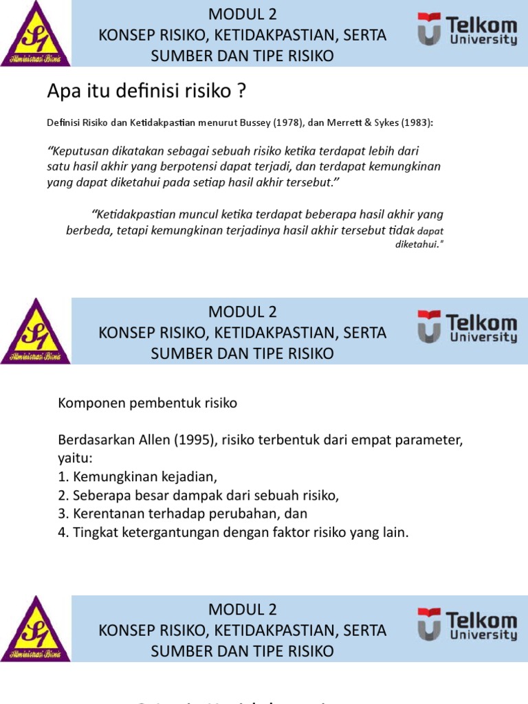 Modul 2 Konsep Risiko, Ketidakpastian, Serta Sumber Dan Tipe Risiko-Tcl | PDF