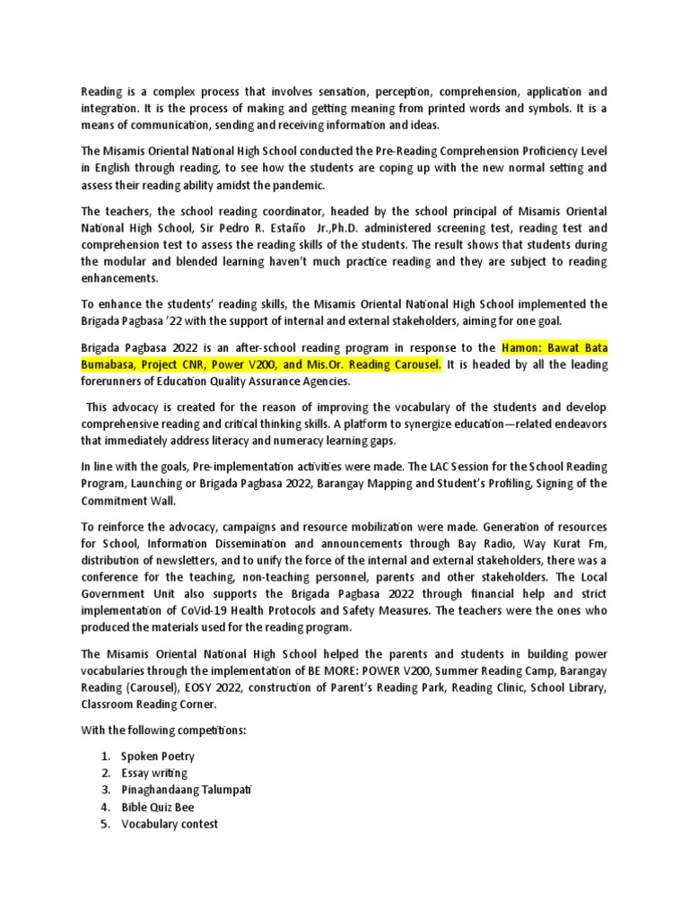 Brigada Pagbasa Script | PDF | Wellness