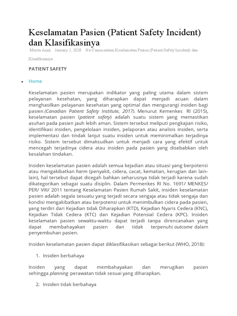 Insiden Keselamatan Pasien | PDF