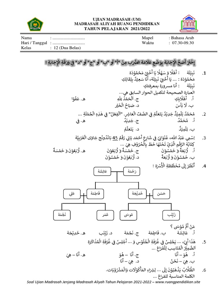 Soal UM Bahasa Arab MA TP 2021-2022 | PDF
