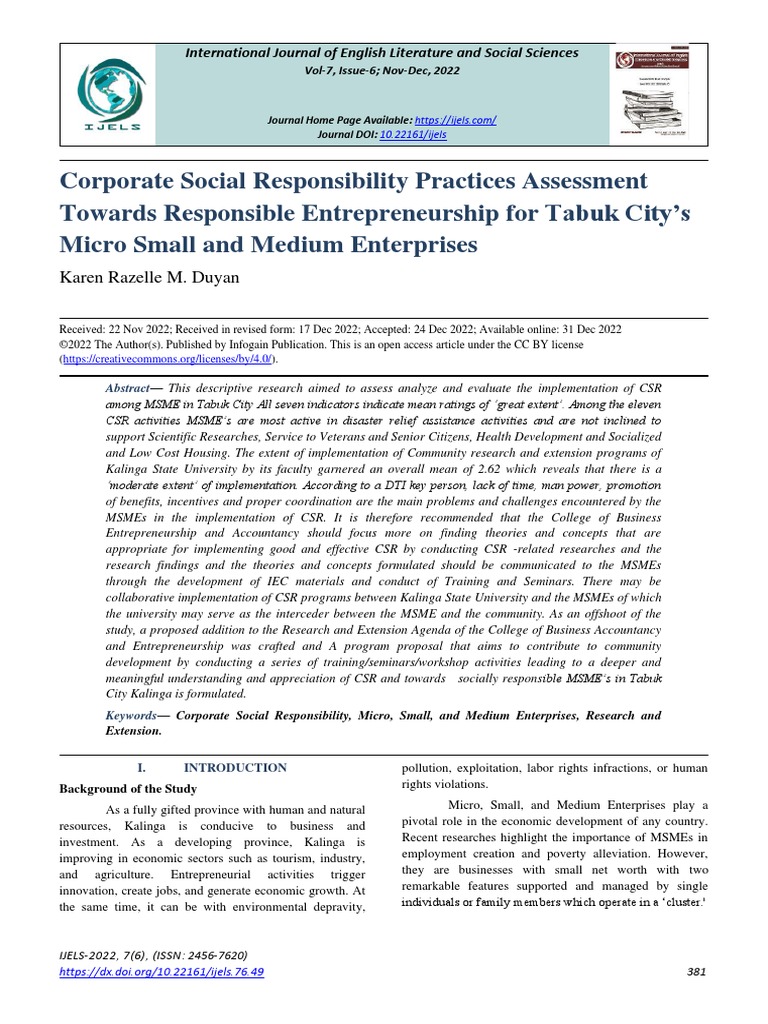 Corporate Social Responsibility Practices Assessment Towards ...