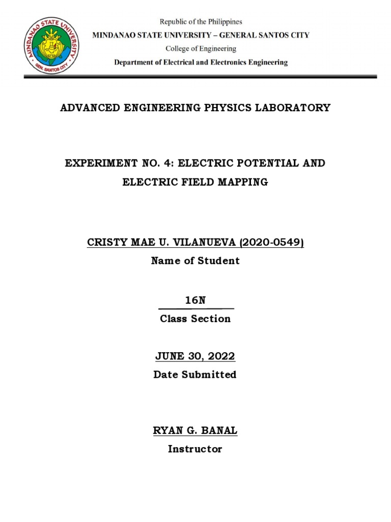 Electric Potential and Electric Field Mapping - Villanueva | PDF | Electric Field | Power Supply