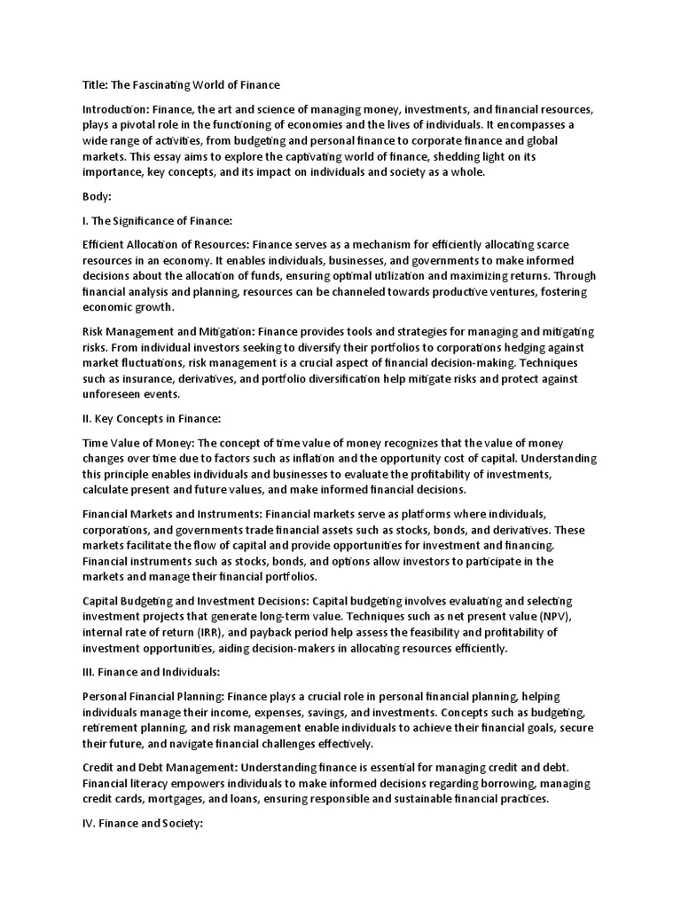 The Fascinating World of Finance | PDF | Investing | Capital Budgeting