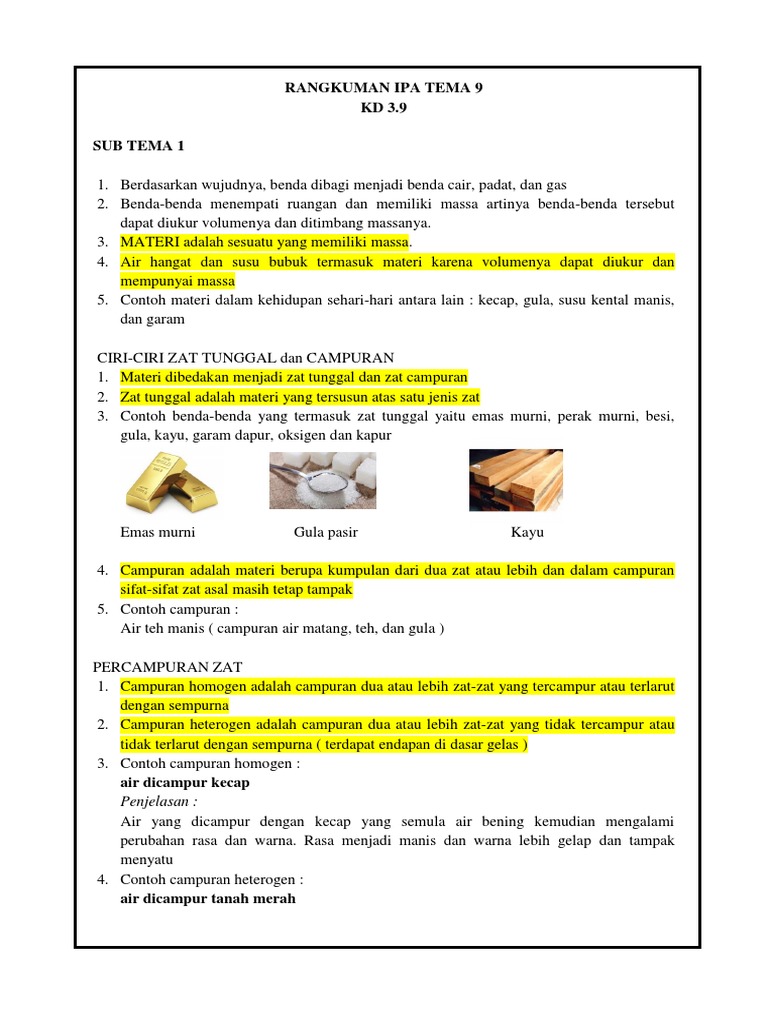 RANGKUMAN IPA TEMA 9 SUB TEMA 1, 2, Dan 3 | PDF