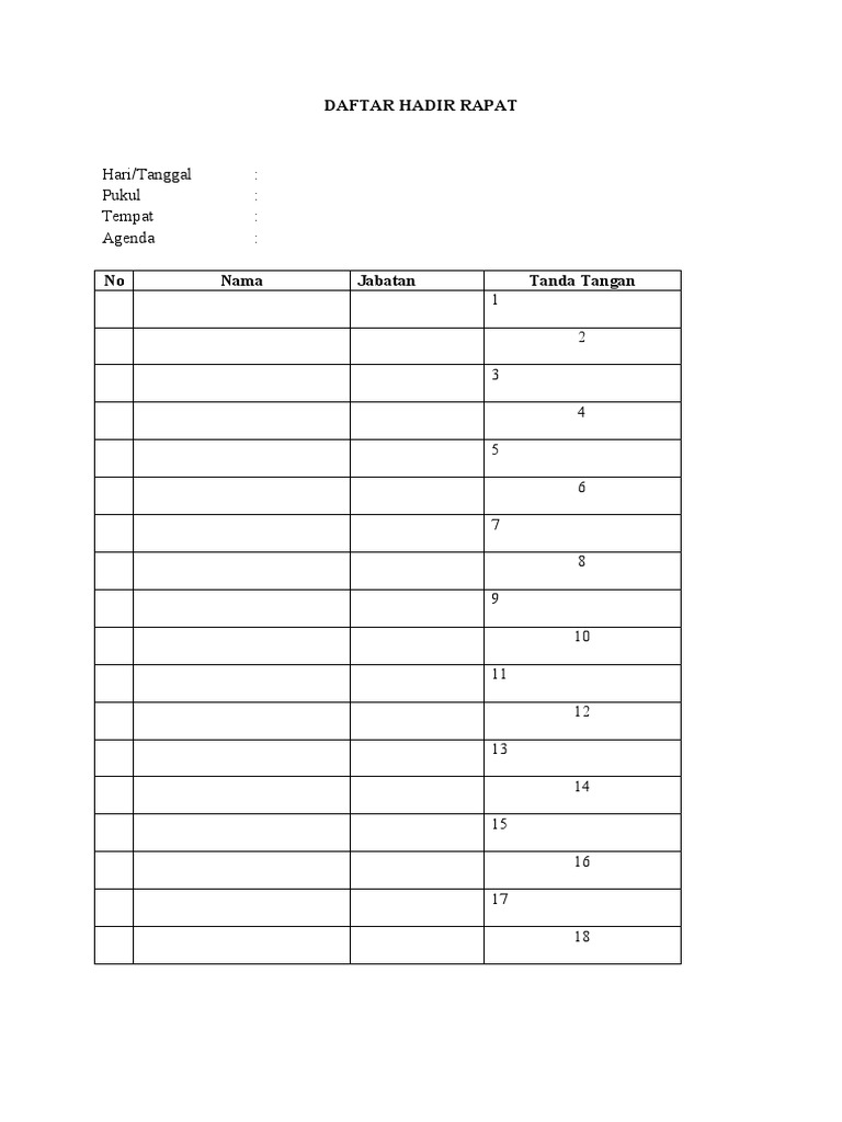Form Daftar Hadir Rapat | PDF