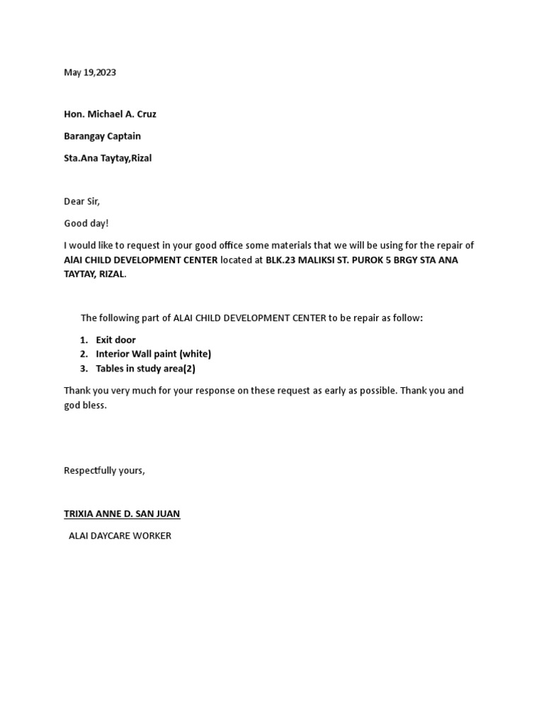 Letter of Request For Brgy Capt. | PDF