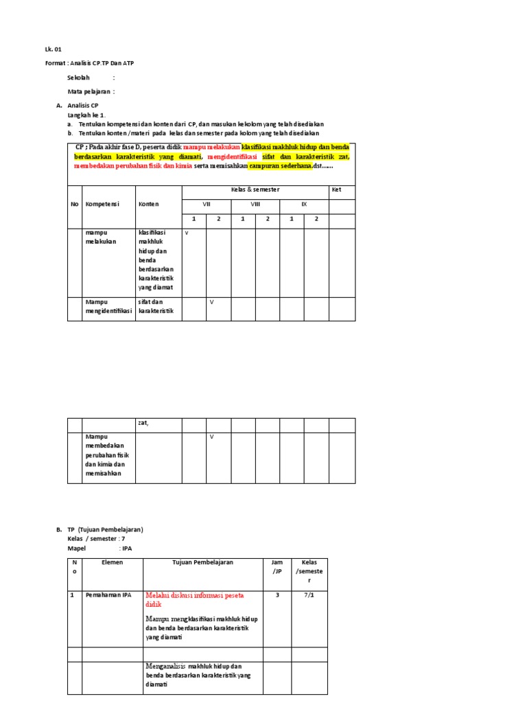 LK. 01 Analisis CP, TP Dan ATP | PDF