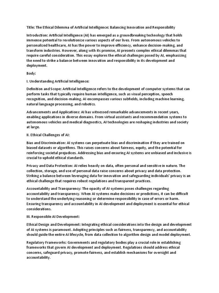 The Ethical Dilemma of Artificial Intelligence Balancing Innovation and ...
