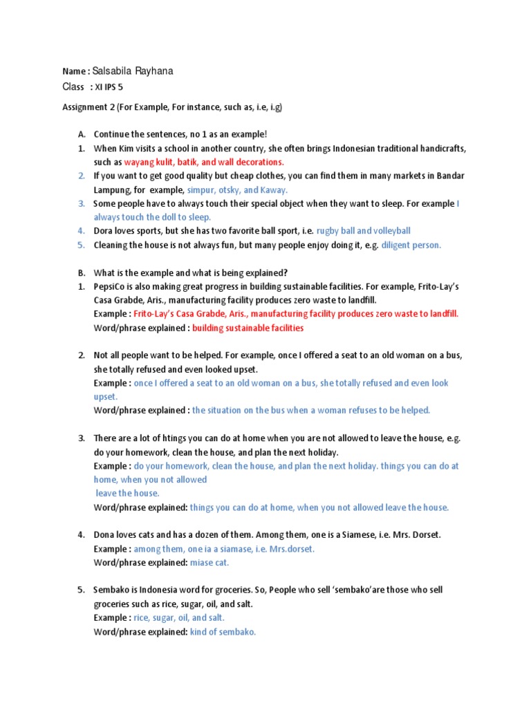 Assignment 2 (For Example, For Instance, Such As, I.e, I.g) Salsabila ...