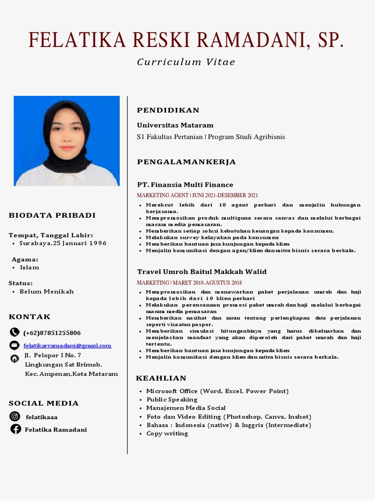 Felatika Reski Ramadani CV | PDF | Bisnis