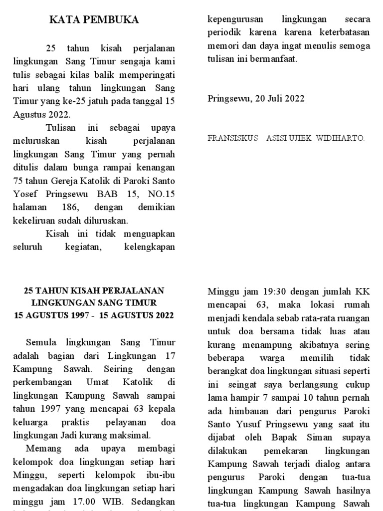 Sejarah 25 Tahun Lingkungan Sang Timur | PDF