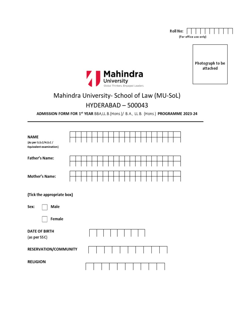 MU SoL ADMISSION FORM 2023 2024 | PDF | Identity Document