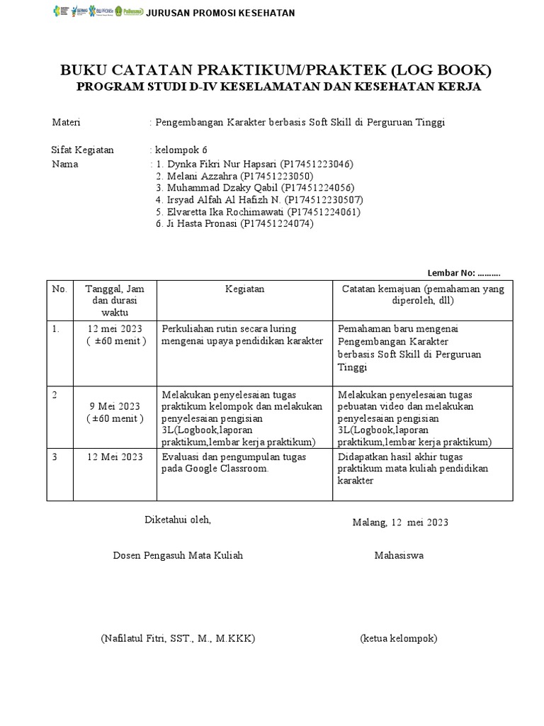 Logbook - PK - TM 15 - Kelompok 6 Mahasiswa | PDF