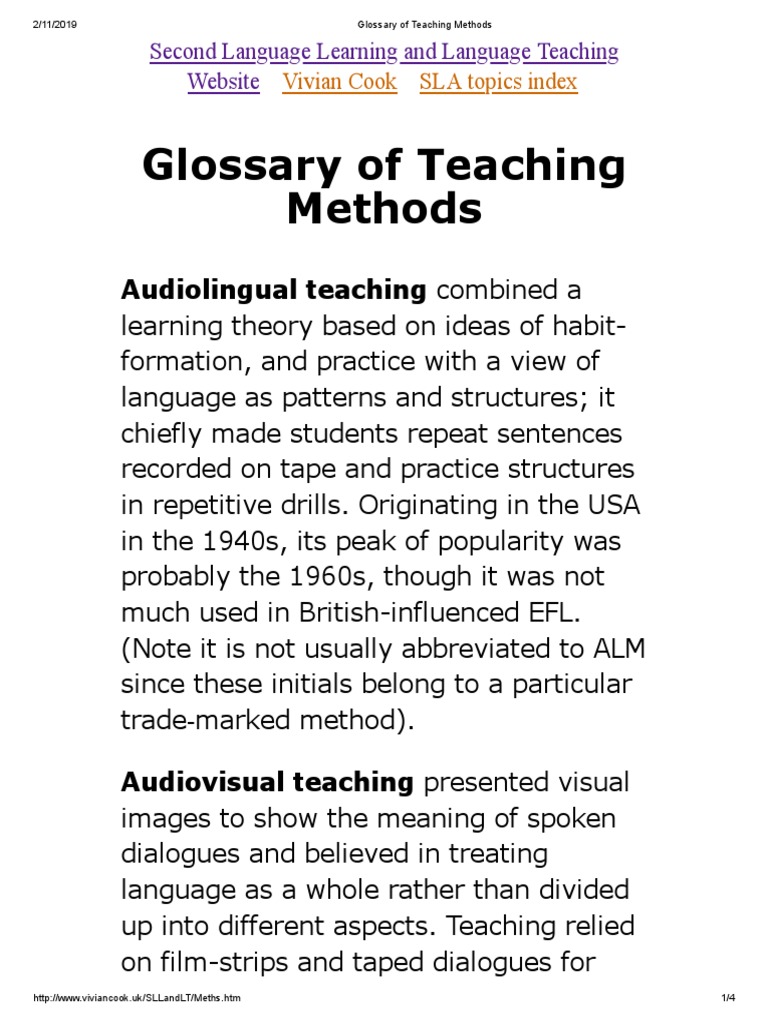 Unit VI Glossary of Teaching Methods-1 | PDF
