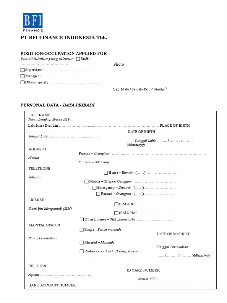 Allow To Edit - F-107 FORM PENGISIAN CALON KARYAWAN | PDF