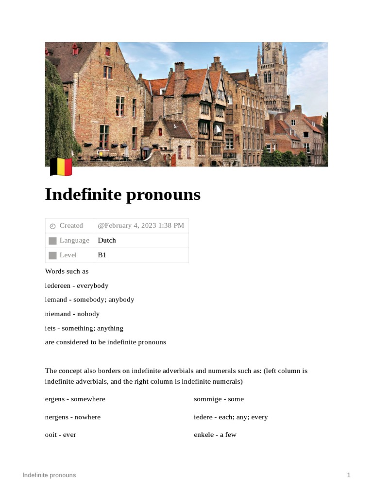 DUTCH Indefinite Pronouns | PDF | Language Families | Human Communication