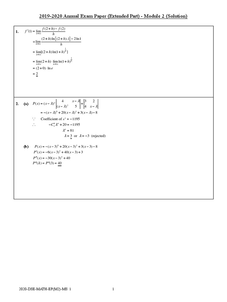 HKCWCC S6 1920 MOCK MATH EP (M2) Solution | PDF | Equations | Mathematical Concepts
