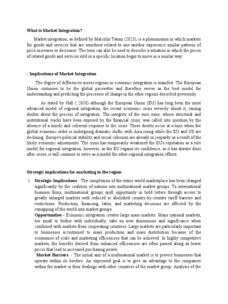 What Is Market Integration | PDF | Market (Economics) | Regional ...