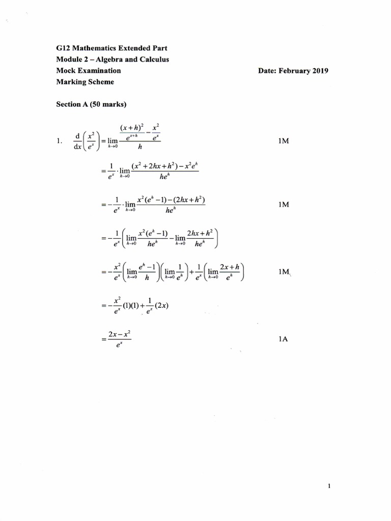 Dbs s6 1819 Mock Math Ep (m2) Solution | PDF