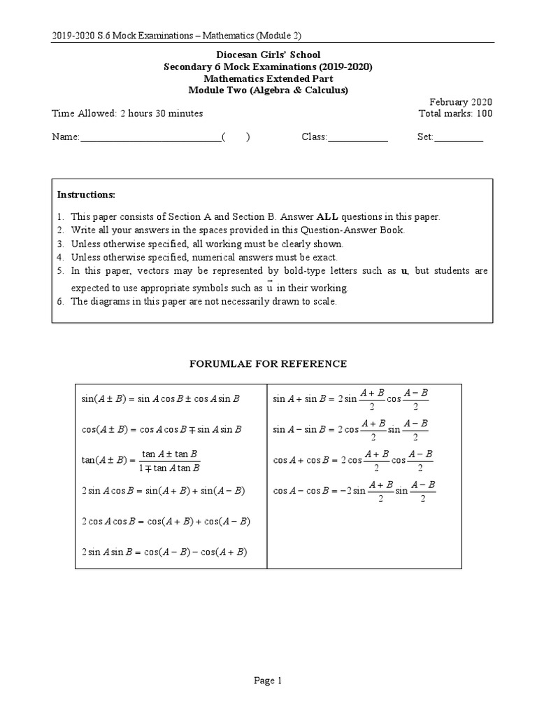DGS S6 1920 Mock Math Ep (M2) | PDF DGS S6 1920 Mock Math Ep (M2) | PDF