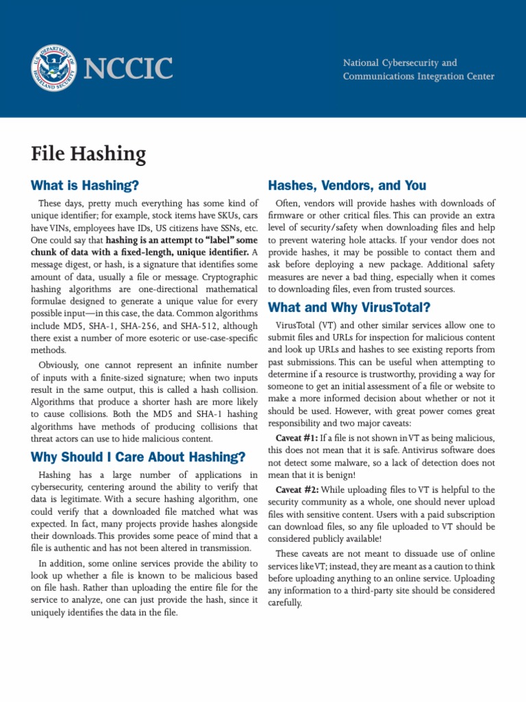 NCCIC ICS Factsheet File Hashing S508C | PDF | Malware | Cryptography