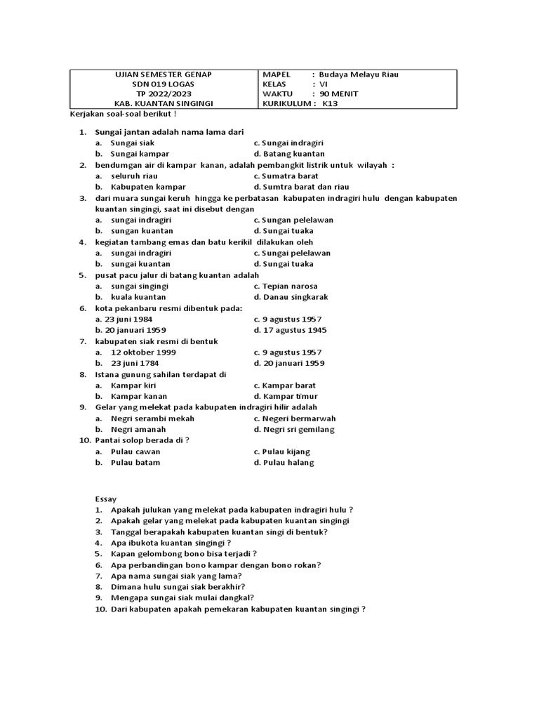 Soal BMR KELAS 6 SMESTER 2 | PDF