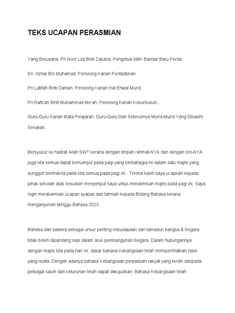 Teks Ucapan Perasmian | PDF