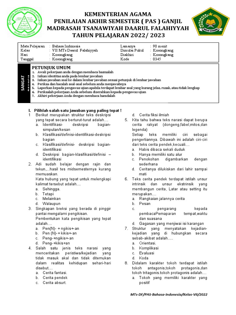 Soal Pas B.indonesia Kelas Vii | PDF | Fiksi Umum