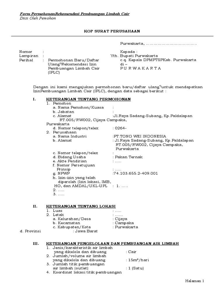 FORMAT PERMOHONAN IPLC Rev.1.0 | PDF