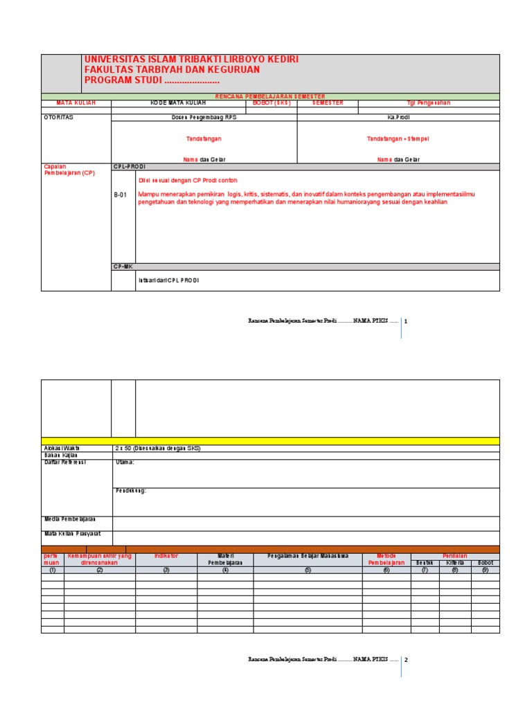 Contoh Format RPS | PDF