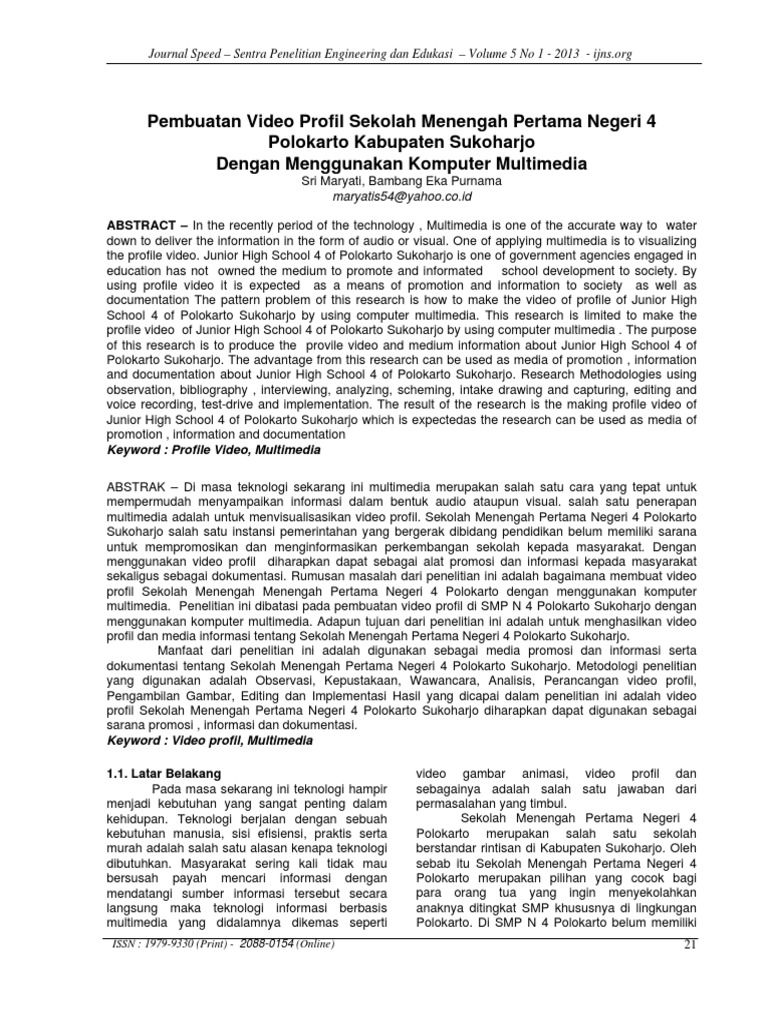 Nasioanal Jurnal Pembuatan Video Profil Sekolah Menengah Pertama Negeri 4 Polokarto Kabupaten ...