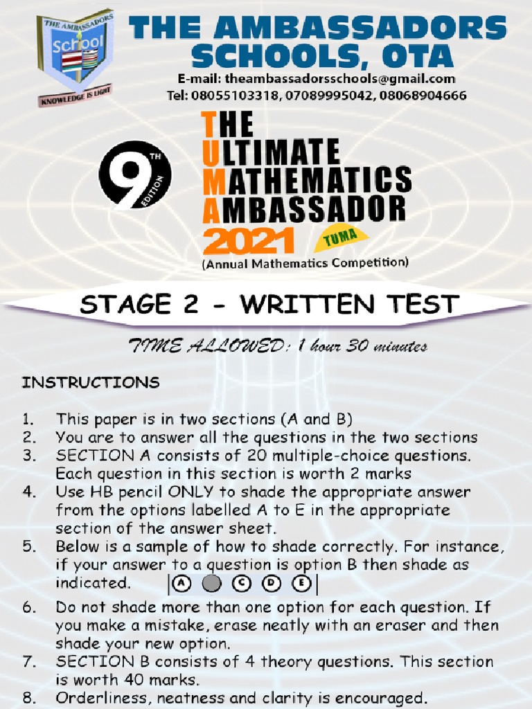 TUMA 2021 Stage 2 Written Test | PDF | Teaching Methods & Materials ...