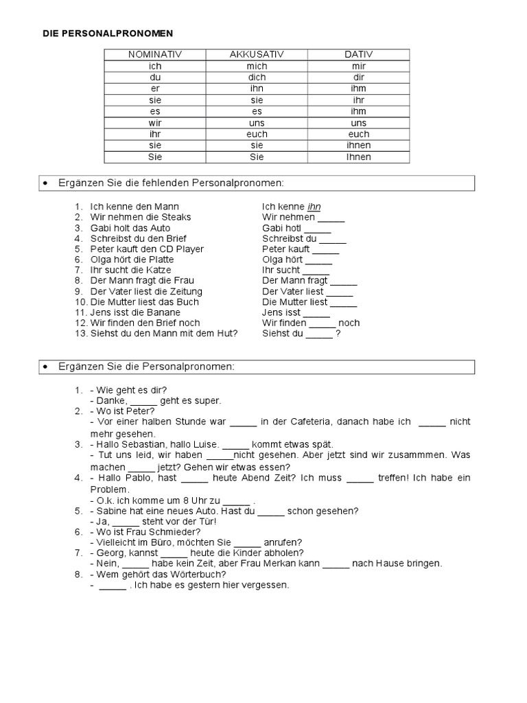 Nominativ Akkusativ Dativ Ich Mich Mir | PDF