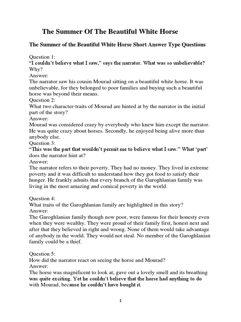 Analysis of comprehension questions from the short story 'The Summer of ...