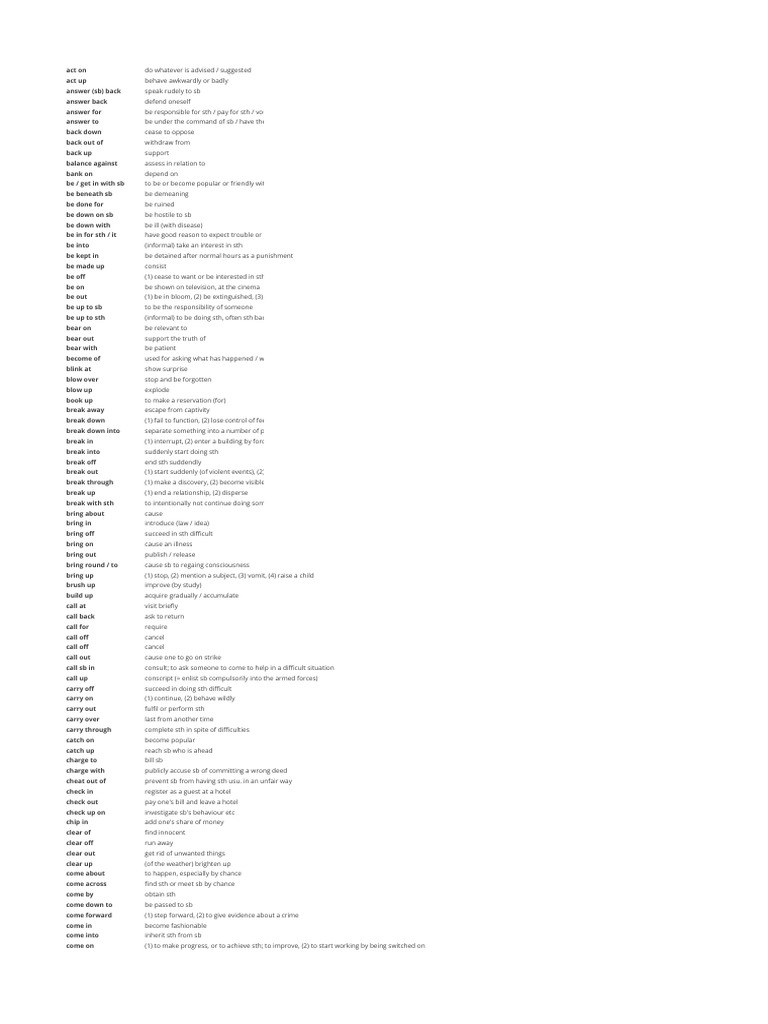 List of 300 Phrasal Verbs PDF C2 Proficient CPE Sheet1 | PDF