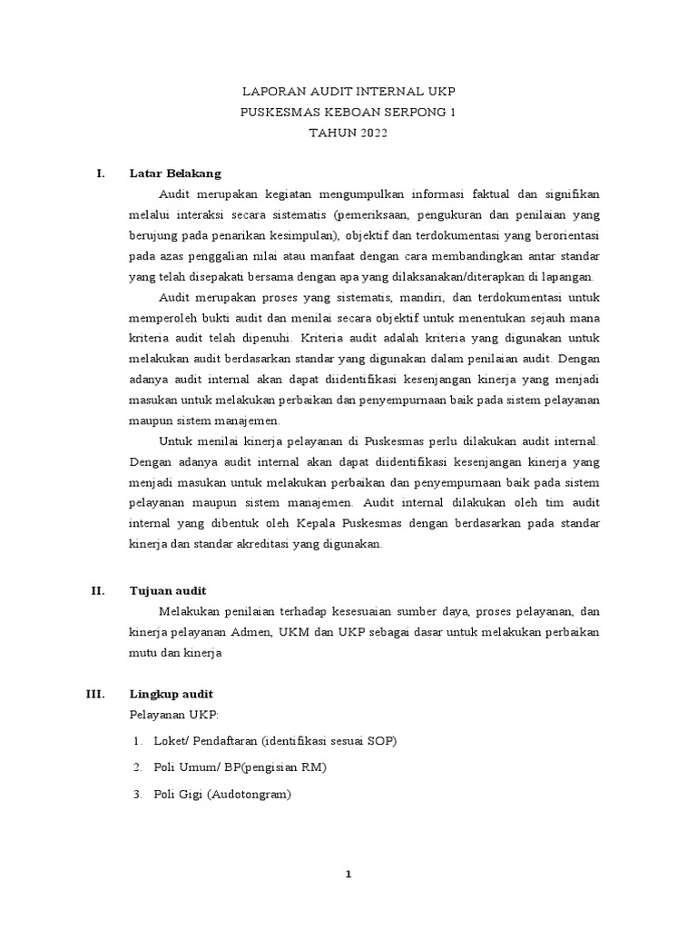 Laporan Audit Internal Ukp.2022 | PDF