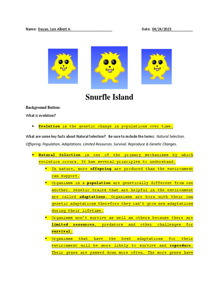 Dayao Exercise2 (Worksheet) | PDF | Natural Selection | Adaptation