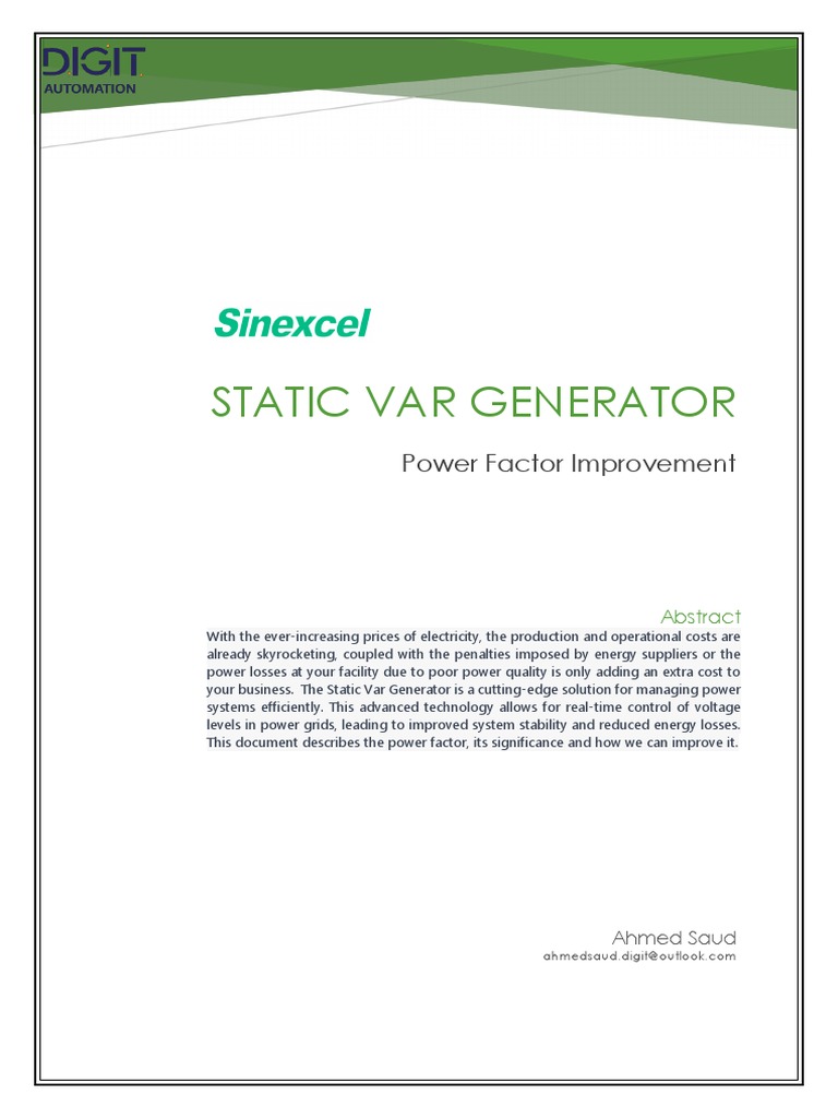 Static Var Generator (SVG) Operation, Need and Benefits | PDF