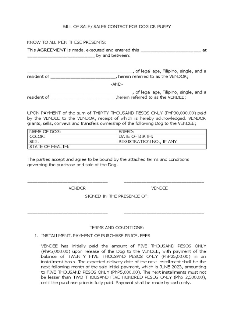 Puppy Deed of Sale | Download Free PDF | Indemnity | Dogs