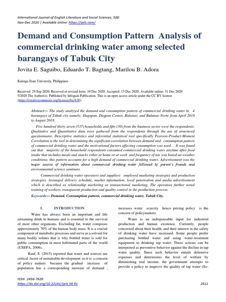 Demand and Consumption Pattern Analysis of Commercial Drinking Water ...