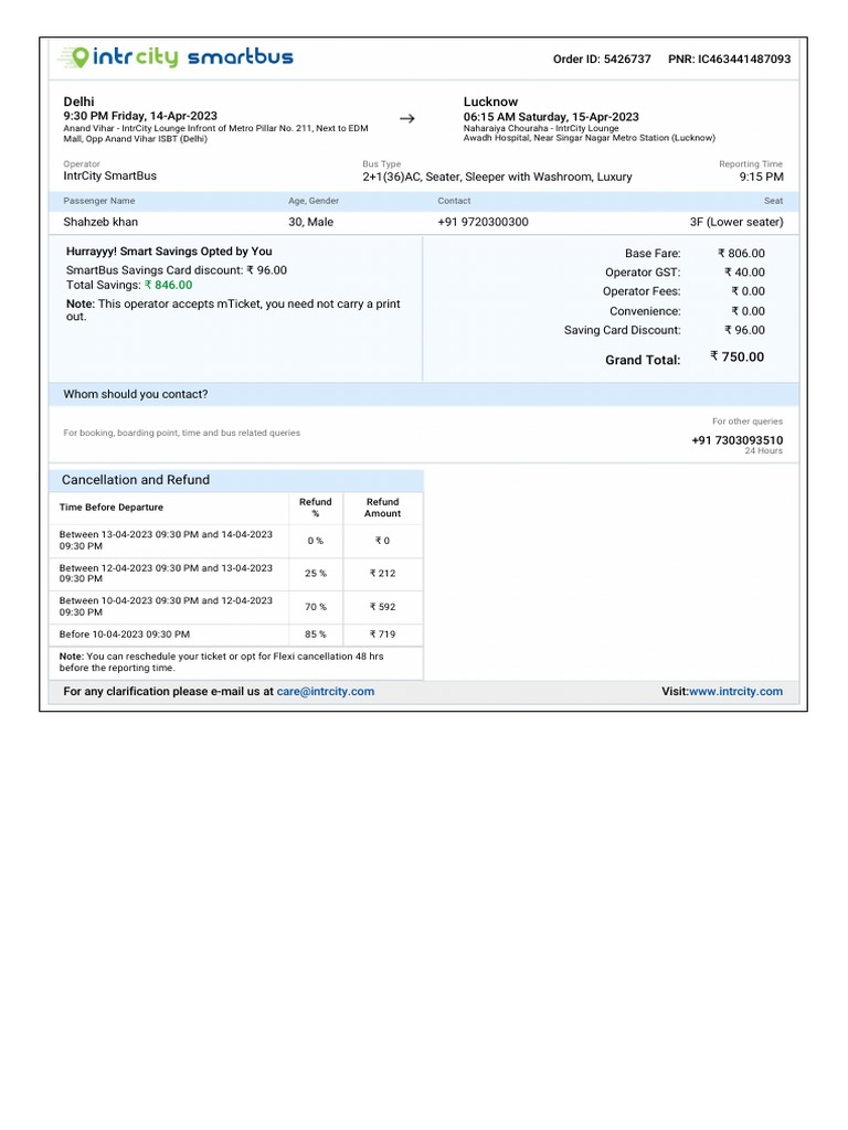 Bus-e-Ticket-PNR-IC463441487093 | PDF | Passenger Rail Transport ...
