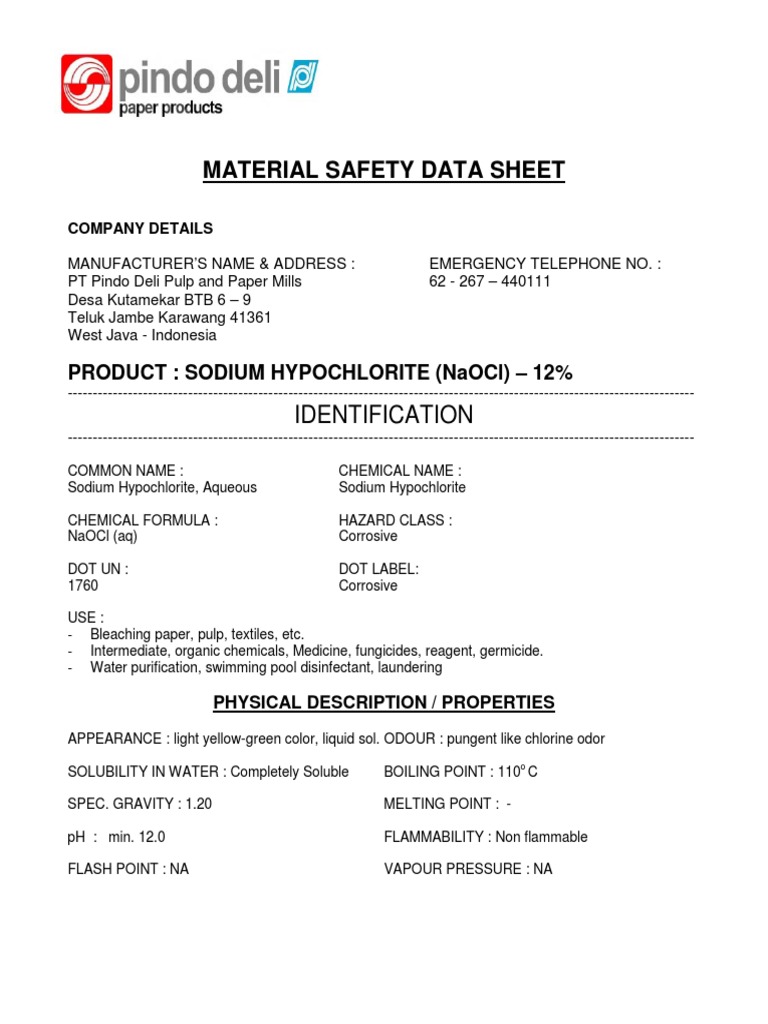 MSDS Hypo NaOCl - Rev6 | PDF