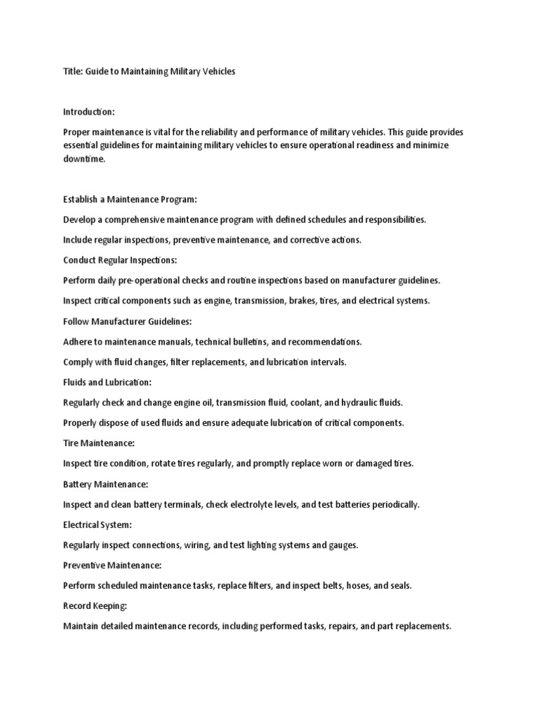 Brief Docs On Maintaining and Maximizing Military Vehicles | PDF ...